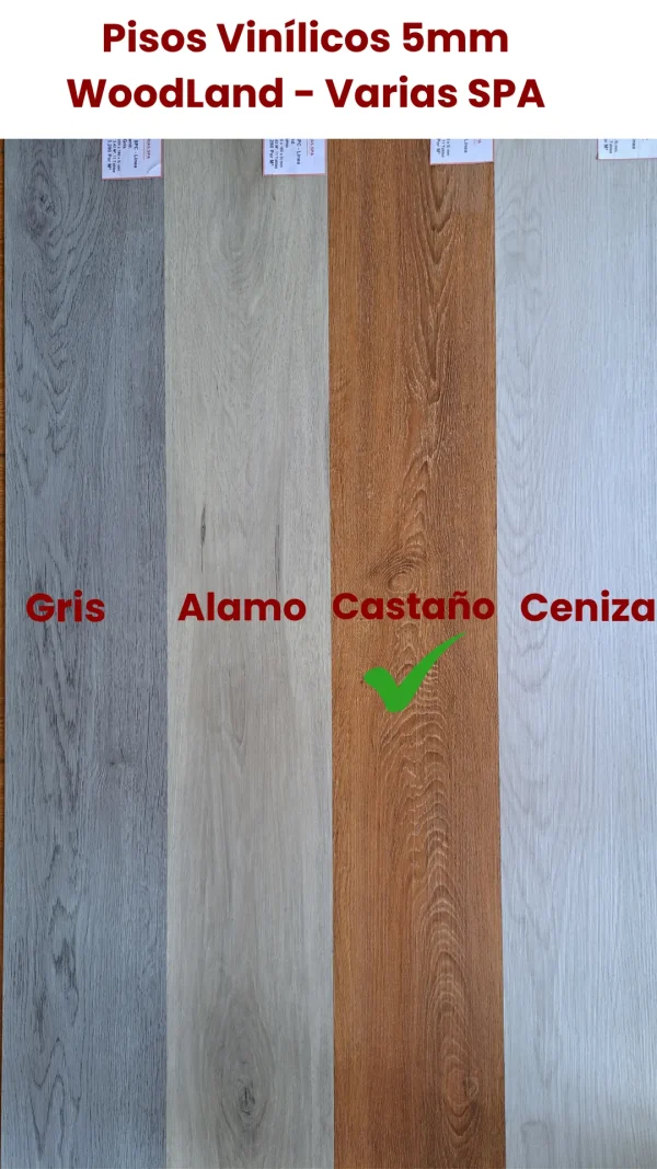 Piso Vinílico SPC Color Castaño - 5mm - WoodLand - Base IXPE - Varias.SPA